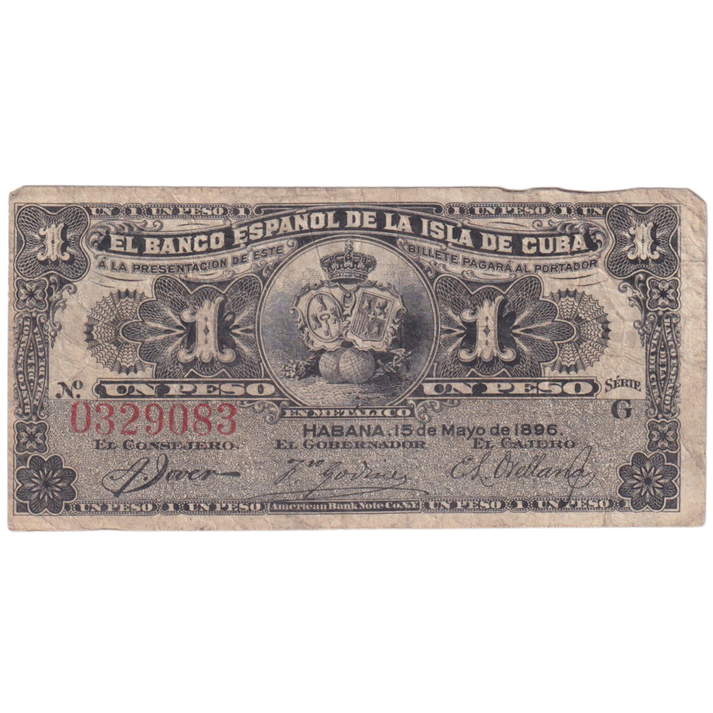 Cuba 1896 1 Peso F 0329083 Banknote – SCOINS INDIA