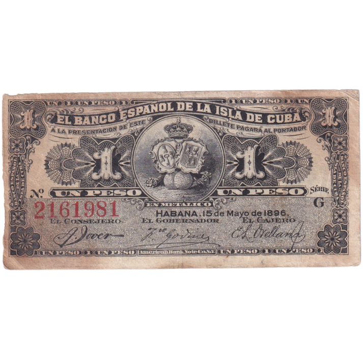 Cuba 1896 1 Peso F 2161981 Banknote – SCOINS INDIA